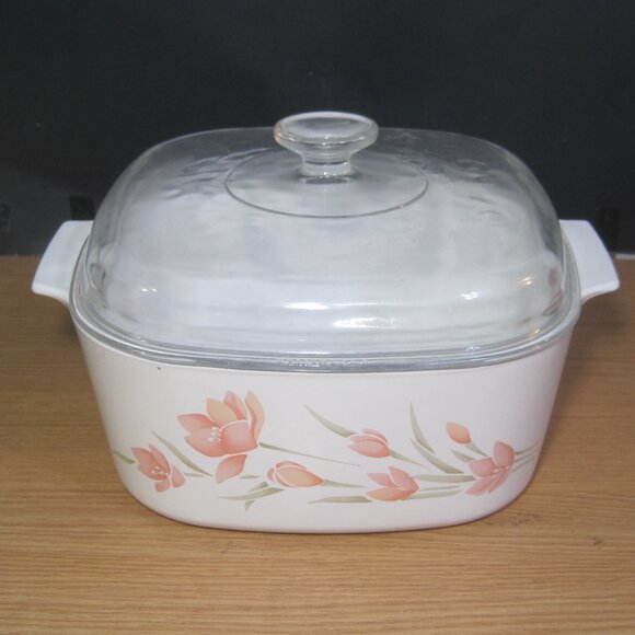 Corningware | Kitchen | 5 Qt Corning Ware Pink Tulips Casserole A5b With Pyrex Glass Lid A2c ...